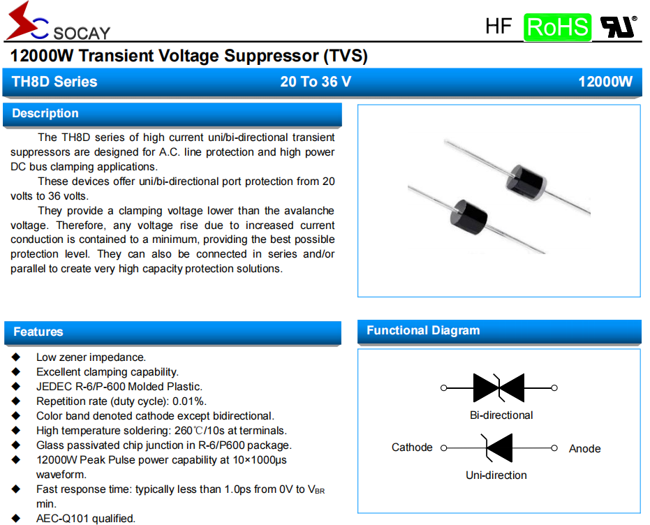 Socay Vehicle-specific Transient Suppression Diode TVS TH8D33CA ...